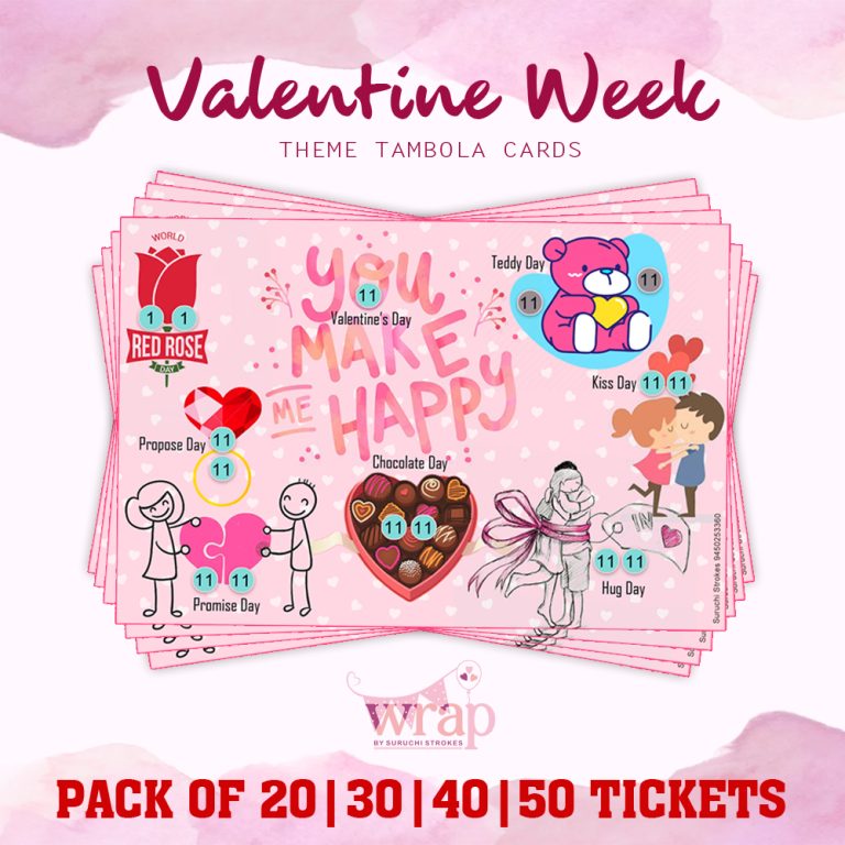 Valentine Week Theme Tambola Lotto Printed Tickets Games for couples on ...