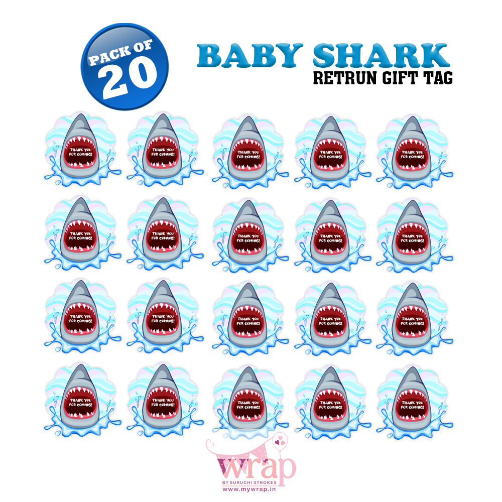 Baby Shark Theme Birthday Party Decoration, Retrun Gift Tags - Wrap