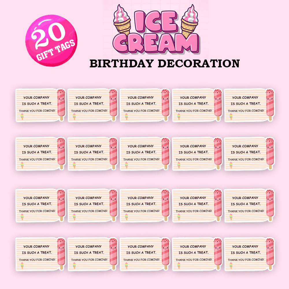 Ice cream Theme Birthday Party Decoration, Retrun Gift Tags - Wrap